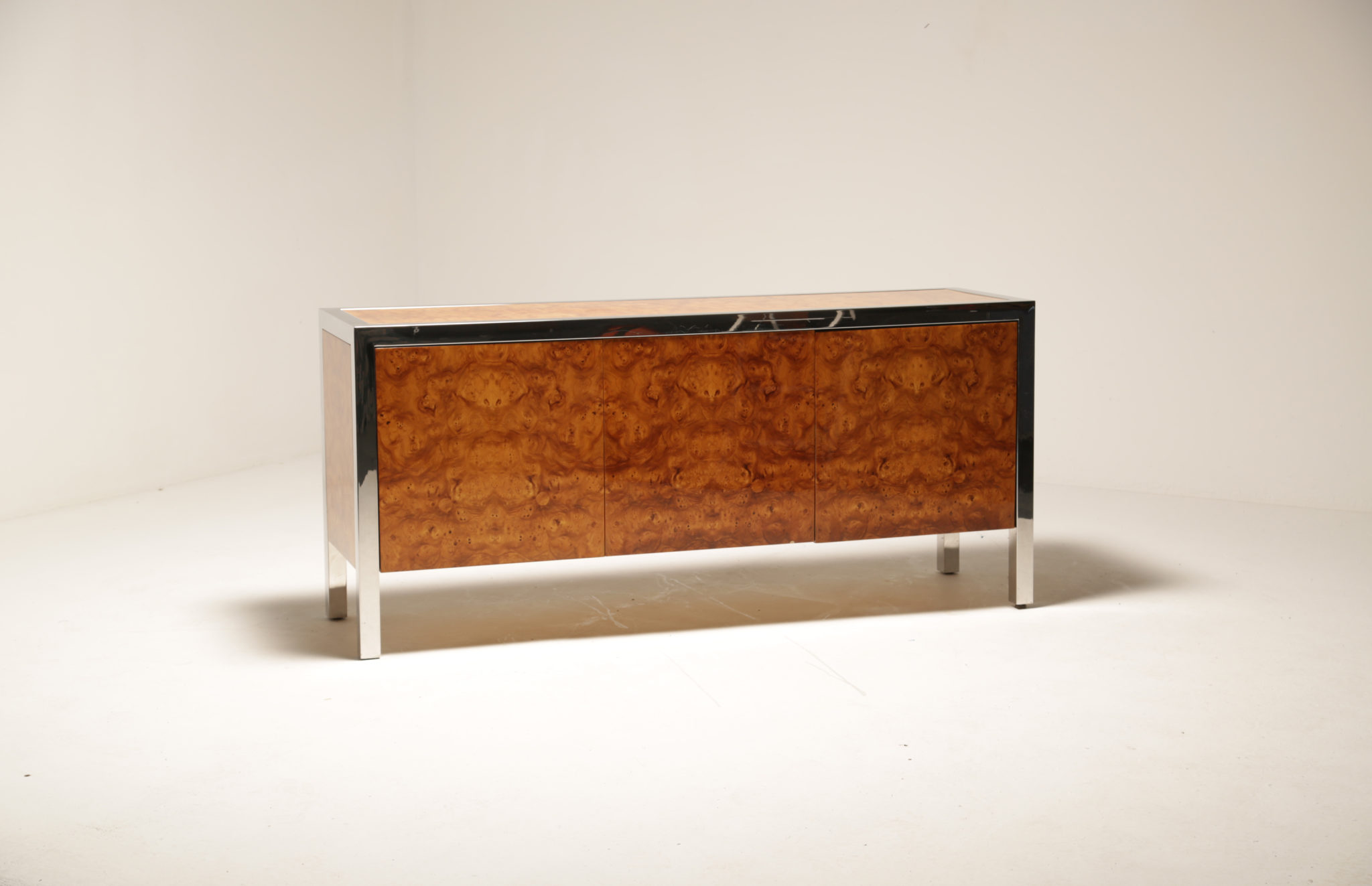 Pace Collection Burlwood and Chrome Sideboard | The Vintage Hub