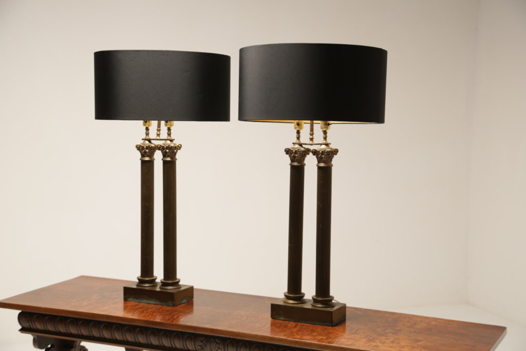 Victorian Brass Double Column Library Table Lamps | The Vintage Hub